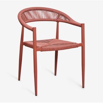 Sklum Packung mit 4 stapelbaren Gartenst&uuml;hlen mit Armlehnen aus Aluminium und synthetischem Rattan Amatria Rote Dachziegel