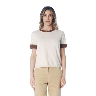 KANGRA Femme, Pulls, Beige, Taille: 40 FR Maglia girocollo manica corta profili in lurex