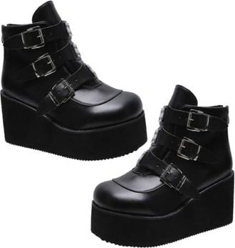 Garneck Talon Épais Femme Hiver Bottines Courtes PU Rétro à Bout Rond Confortables et Élégantes pour Toutes Saisons Style Vintage Indémodable