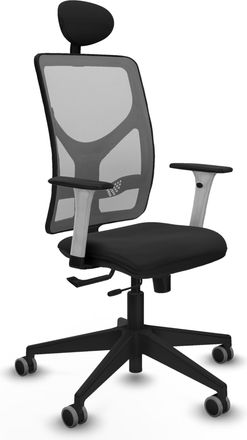 Piqueras y Crespo PC-Stuhl mit Armlehnen aus schwarzem Netzstoff, mit wei&szlig;en und schwarzen Armlehnen, h&ouml;henverstellbarer Lendenwirbelst&uuml;tze und festem Kopfteil, ausgest