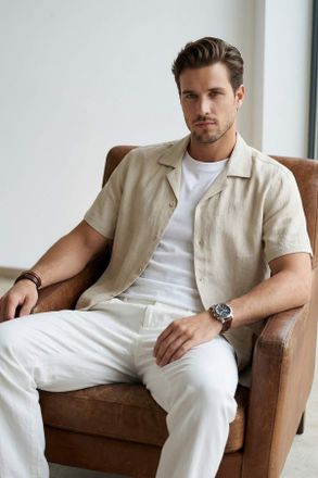 Trendyol MAN Herren Ecru Einfarbig Kurz Oversize Hemden