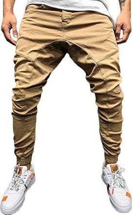 ORANDESIGNE Homme Pantalon Casual Cargo Chino Jeans Sport Jogging Slim Fit Pantalon Long Pants C Kaki XL