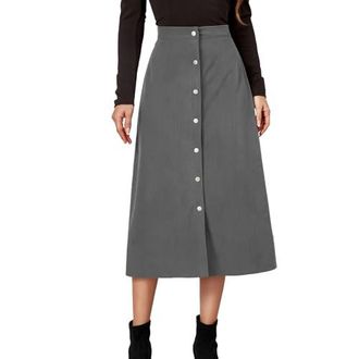 Generic Jupe-short longue pour femme - Jupe longue en velours c&ocirc;tel&eacute; - Jupe unie &eacute;lastique - Taille haute - Coupe d&eacute;contract&eacute;e - Style d&eacute;contract&eacute; - Tendance 