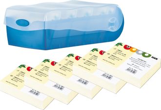 Han Lernkarteibox CROCO, einfach Vokabeln lernen mit 5-Fächer-Lernsystem, DIN A8 Karteikasten für 500 Karten, inkl. 5 Stützplatten + 500 Lernkarten, Karte