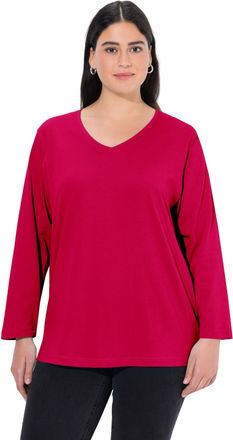 Ulla Popken Damen Basic-v-shirt, Langarmshirt, Rot, 58-60 EU