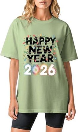 Generic Chemises du Nouvel An pour couples - Happy New Year 2026, T-shirt &agrave; manches courtes et col rond pour femmes | pour voyage, vert clair, S
