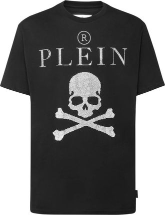 Philipp Plein Homme, Tops, Noir, Taille: 2XL Round Neck T-Shirt Skull