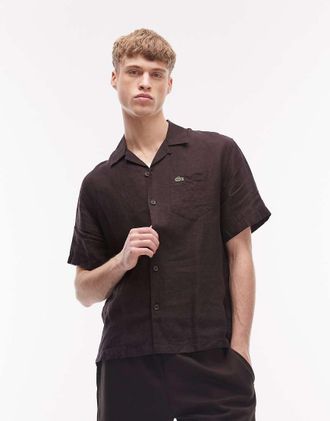 Lacoste Kurz&auml;rmliges Hemd in Braun mit Reverskragen-Brown