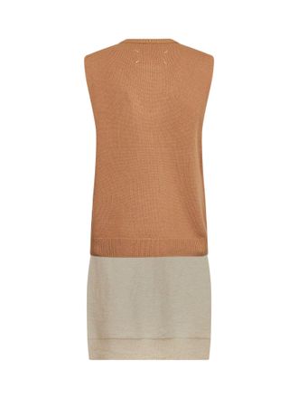 Maison Margiela Womens Long Knit Vest Brown Virgin Wool Knitwear Sweater