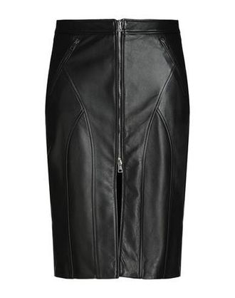 8 by YOOX FRONT ZIP-FASTENING LEATHER MIDI SKIRT