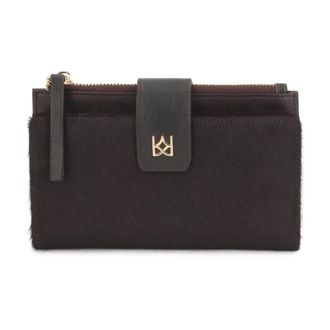 Kazar Femme, Accessoires, Brun, Taille: ONE Size Portefeuille Kazar marron fonc&eacute; en cuir v&eacute;ritable et cuir avec finition poil naturel