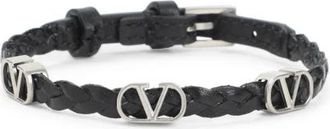 Valentino Garavani Homme, Accessoires, Noir, Taille: ONE Size Bracelet Ovalette en cuir