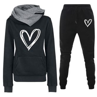 Generic Ensemble Sport Femme Hiver Jogging Ensemble De Surv&ecirc;Tement Manches Longues Amour Imprim&eacute; Sweats &agrave; capuche et Pantalons de Sport 2 pi&egrave;ces avec Poches L