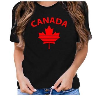 Generic T-shirt &agrave; manches courtes pour femme Drapeau Canada Motif feuille d&eacute;rable, Marine, XXL