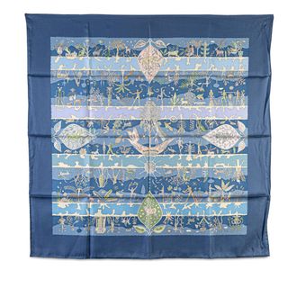 Herm&egrave;s Blue Rives Fertiles Silk Scarf