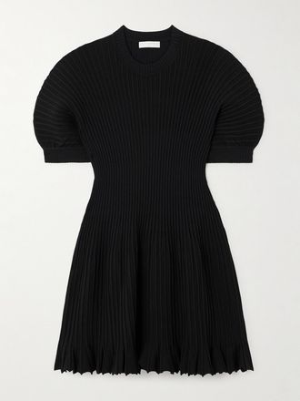 Ulla Johnson Mini-robe En Mailles Côtelées À Plis Talie - Noir
