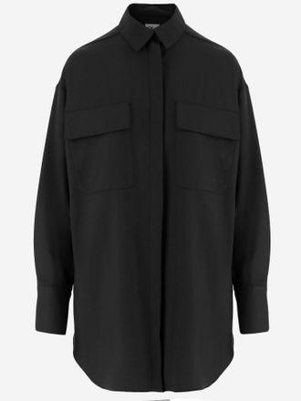 Ql2 Quelledue Womens Shirt Wool-Blend Stretch Black Virgin Wool