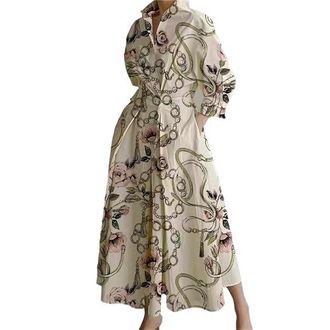 Generic Robe portefeuille &agrave; revers uni en coton pour femme, Cha&icirc;ne en or., 3XL