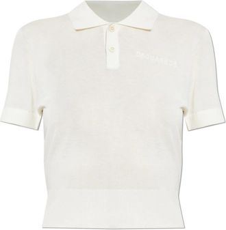 Dsquared2 Femme, Tops, Beige, Taille: 42 FR Polo avec Logo Brod&eacute;