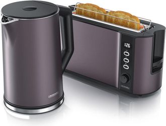 Arendo Arendo 2-teiliges Fr&uuml;hst&uuml;cks-Set, 1,5L Edelstahl Wasserkocher, 2-Scheiben Langschlitz Toaster, Grau
