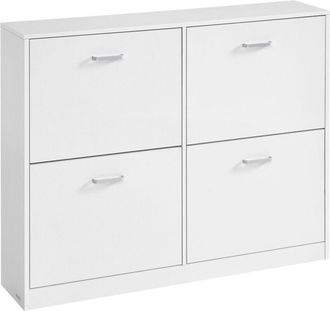Vasagle Vasagle - Meuble &agrave; chaussures 4 portes battantes - Rangement pour 16 &agrave; 28 paires - &Eacute;tag&egrave;res r&eacute;glables - Dimensions 24 x 105,5 x 82,7 cm - Blanc neige