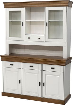 MID.YOU Mid.you Buffet Eden, Wei&szlig;, Eiche dunkel, Metall, Kiefer, massiv, 6 F&auml;cher, 5 Schubladen, 143x196.5x45 cm, FSC MIX, K&uuml;chen, K&uuml;chenm&ouml;bel, Buffetschr&auml;nke