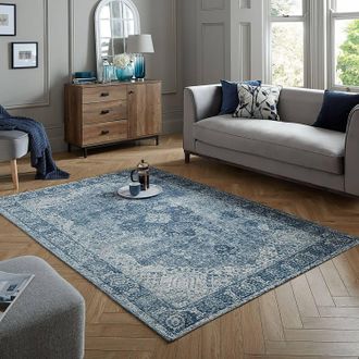 Flair Rugs home24 Kurzflorteppich Antique Traditional Blau/Blau 120 x 170cm Baumwollstoff/Mischgewebe