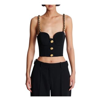 Balmain Femme, Tops, Noir, Taille: 40 FR Top uni avec bretelles cha&icirc;ne