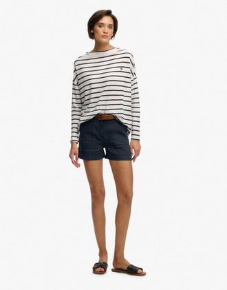 Superdry Short en lin &agrave; taille mi-haute - Bleu marine &eacute;clipse