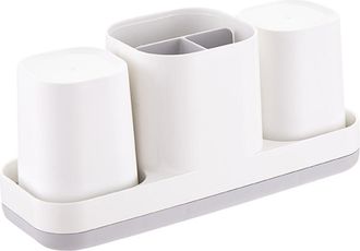 OSALADI Zahnb&uuml;rstenhalter mit Zahnpastaablage und Becherhalter Wei&szlig; f&uuml;r Badezimmer Aufbewahrung und Platzersparnis