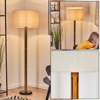 HOFSTEIN Stehleuchte Flemming, Stehlampe aus Holz im modernen Boho-Design, Schirm aus Stoff, &Oslash; 50 cm, 158 cm, E27, mit Fu&szlig;schalter - Wohnzimmer, Schlafzimmer, 