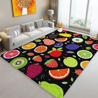 Generic Sombre Lavable en Machine Tapis Salon Style d&eacute;coratif Fruits Formes g&eacute;om&eacute;triques, 120 x 180 cm Doux Tapis de Sol Pelucheux Dessous Antid&eacute;rapant, Entre