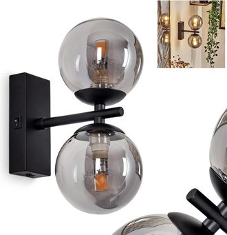 HOFSTEIN Wandleuchte Remaisnil, moderne Wandlampe aus Metall/Glas in Schwarz/Rauchfarben, Wandspot 2-flammig im Modernen Design, An-/Ausschalter am Gehäuse, 2 