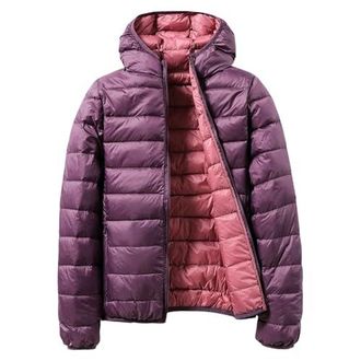 Generic Manteau court en duvet pliable pour femme - Doudoune &agrave; capuche - V&ecirc;tement dext&eacute;rieur ultra l&eacute;ger, rose/violet, XXL