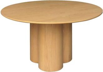 Sweeek Table &agrave; manger ronde bois dh&eacute;v&eacute;a et placage ch&ecirc;ne naturel 4 places 130cm - Leonore