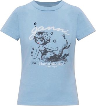 Ganni Femme, Tops, Bleu, Taille: 40 FR T-shirt exceptionnel avec imprim&eacute;