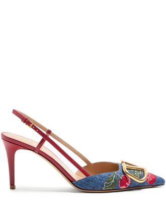 Valentino Garavani escarpins &agrave; broderies Cherryfic - Bleu