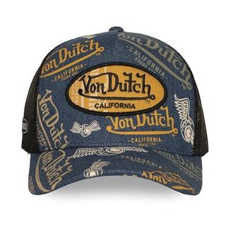 Von Dutch Casquette de baseball d&eacute;contract&eacute;e, motif Californie, maille respirante, bleu et jaune, style Trucker