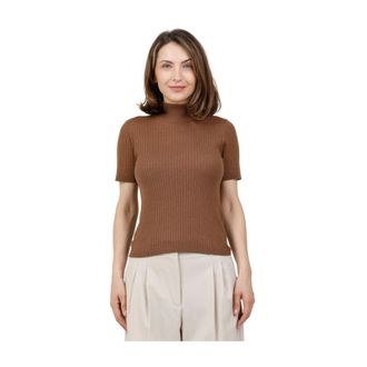 Max Mara Femme, Pulls, Brun, Taille: 42 FR Maglia dolcevita in lana e seta lavorazione a costa piatta
