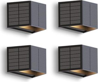 Calex Caserta Applique Murale Solaire, Lot de 4, &Eacute;clairage Haut et Bas Ext&eacute;rieur, Lampe de Jardin Aliment&eacute;e par &Eacute;nergie Solaire, &Eacute;tanche, Noir