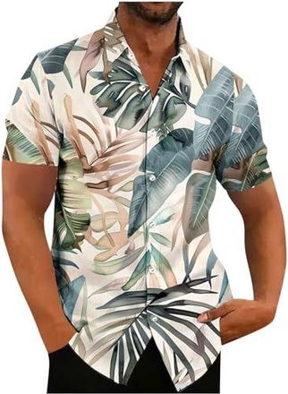 Generic Chemise hawa&iuml;enne d&eacute;contract&eacute;e &agrave; manches courtes pour homme, tendance, classique, l&eacute;g&egrave;re, respirante, ample, confortable, boutonn&eacute;e, pour lext&eacute;rieur, 
