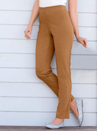 Stehmann Dehnbund-Hose STEHMANN, Damen, Gr. 20, Kurzgrößen, braun (cognac), 72% Viskose, 25% Polyamid, 3% Elasthan, unifarben, lang, Hosen, Topseller