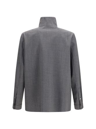 Valentino Mens Moulin&eacute; Wool Shirt Jacket Nero-Grigio Polyester; Ovis Aries Nero/grigio