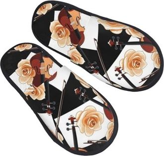 Generic Pantoufle Maison Fleurs Et Violon Hiver Chaussures Chaudes Antid&eacute;rapantes Chaussons Maison Confortable Chaudes Pantoufles Pour Chambre Camping Voyages