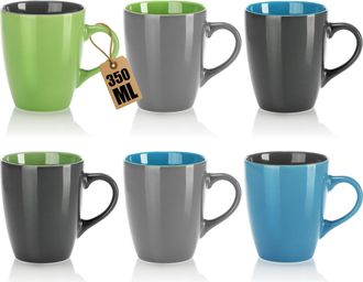 Com-Four 6x Kaffeetassen aus Keramik - 350 ml Kaffeepott f&uuml;r Kalt- und Hei&szlig;getr&auml;nke - Kaffee-Becher in modernem Design - farbige Henkeltasse - Trinkbecher