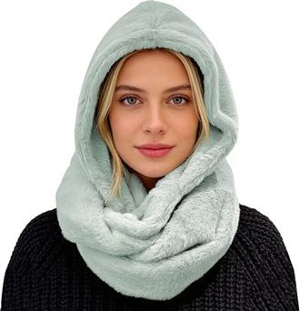 Lina & Lily &Eacute;charpe Tube &agrave; Capuche en Fausse Fourrure pour Femme Hiver (Vert Menthe)