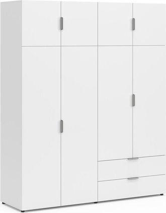 IDMarket Armoire 4 portes MINA blanc penderie 160 cm avec 2 rangements hauts et 2 tiroirs