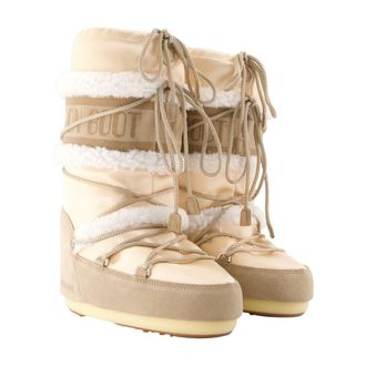 Moon Boot Womens Icon Pearly Plus Boots - Moon Leather Beige Cowhide Shoes
