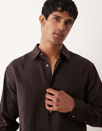 Asos Chemise densemble d&eacute;contract&eacute;e 100 % lin - Marron