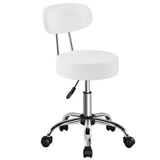 Yaheetech Tabouret roulettes Professionnel avec Dossier, Tabouret de Bureau avec Rotation 360&deg;, Si&egrave;ge Rembourrage 10 cm, Hauteur R&eacute;glable 75-84 cm, pour Salon d